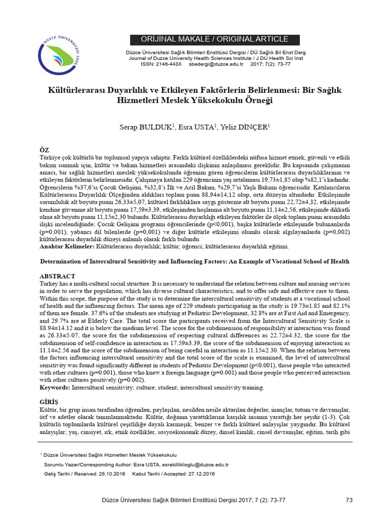 K LT Rleraras Duyarl L K Ve Etkileyen Fakt Rlerin Belirlenmesi Bir Sa L K Hizmetleri Meslek Y ...