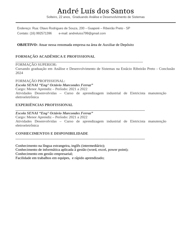 Currículo - André Luís Dos Santos | PDF