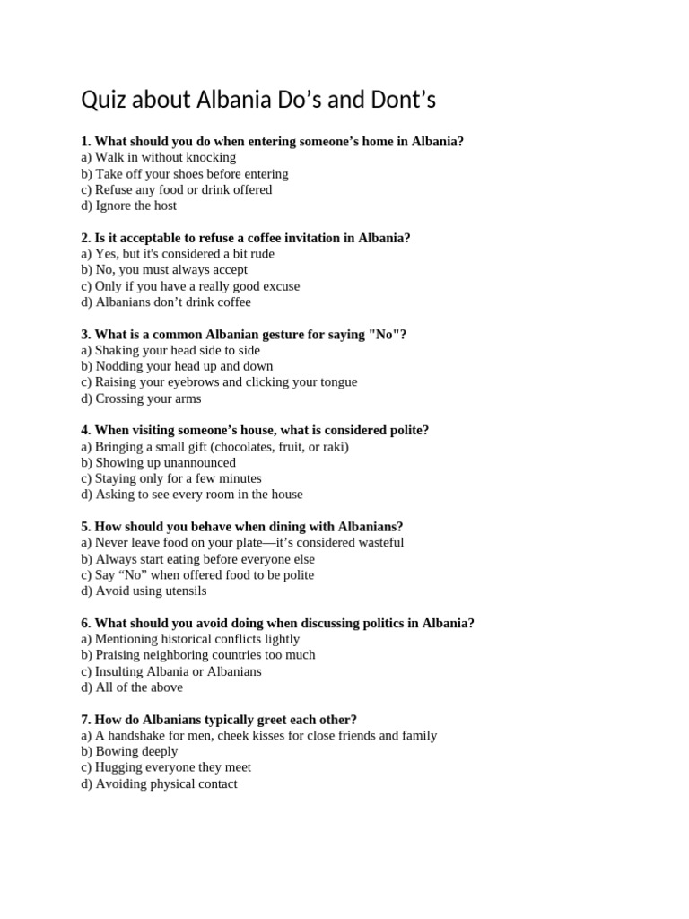 Essential Albanian Etiquette Quiz | PDF