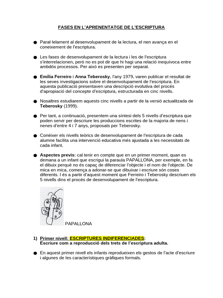 Apunts FASES APRENENTATGE ESCRIPTURA | PDF