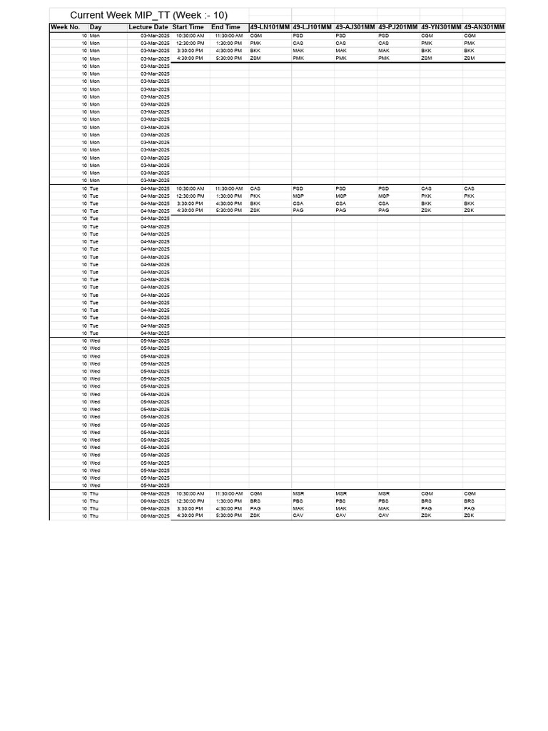 Automated Timetable Durgapur Vidyapeeth MIP Current Week 5 | PDF