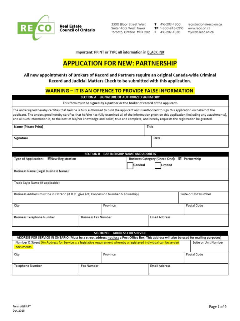 New Partnership Application Form | PDF | Bankruptcy | Business