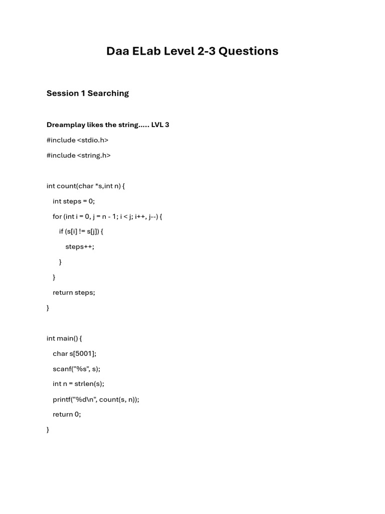 Daa ELab Level 2-3 Questions | PDF | Object Oriented Programming ...