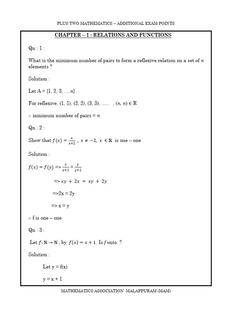 PLUS TWO MATHEMATICS - ADDITIONAL EXAM POINTS. | PDF | Matrix (Mathematics) | Algebra