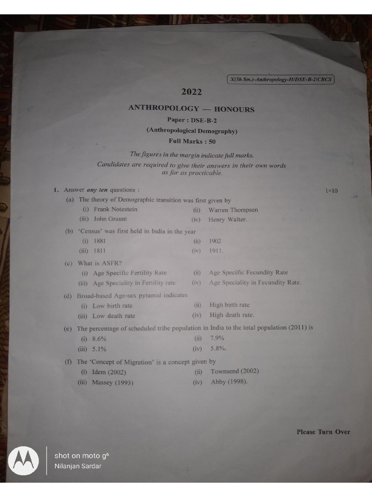 Anthropology DSE-B2 2022 Marks-50 | PDF