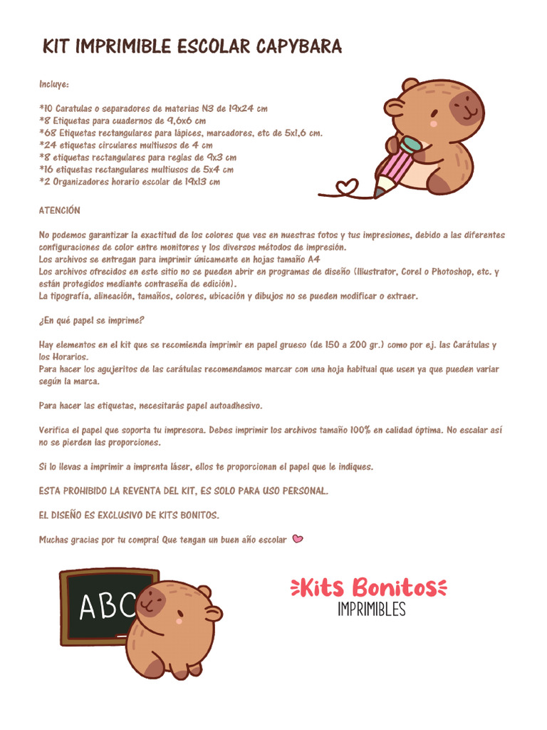 Kit Escolar Capibara | PDF
