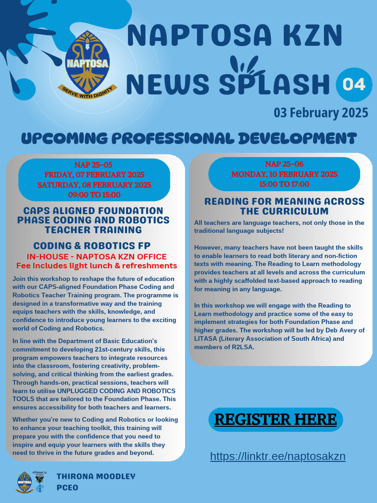 Naptosa KZN News Splash 04 Upcoming Professional Development 2025 Term ...
