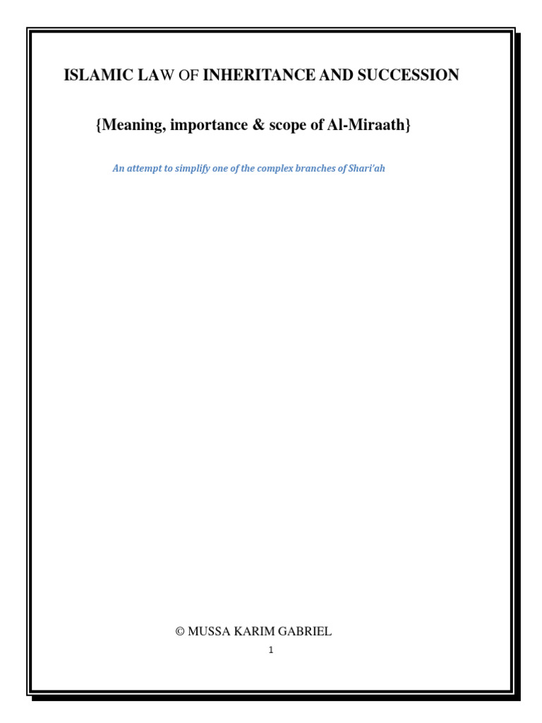 Islamic Inheritance and Succession Al Mi | PDF