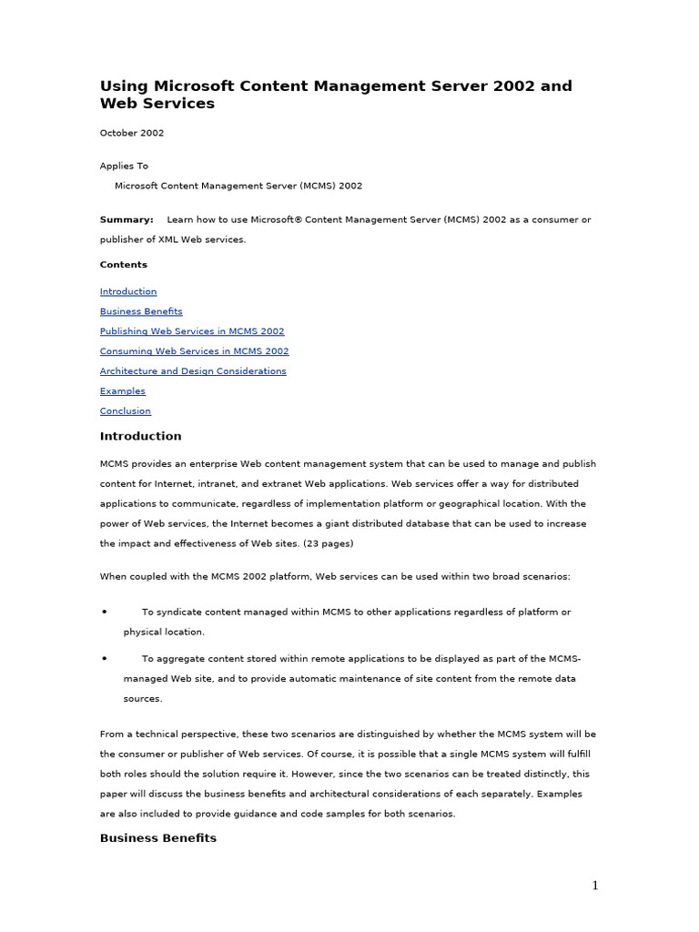 Using Microsoft Content Management Server 2002 and Web Services | PDF ...