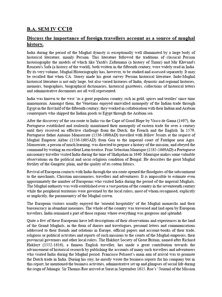 Ba Sem IV Cc10 Mughal Sources and Historiography Eng | PDF | Mughal Empire