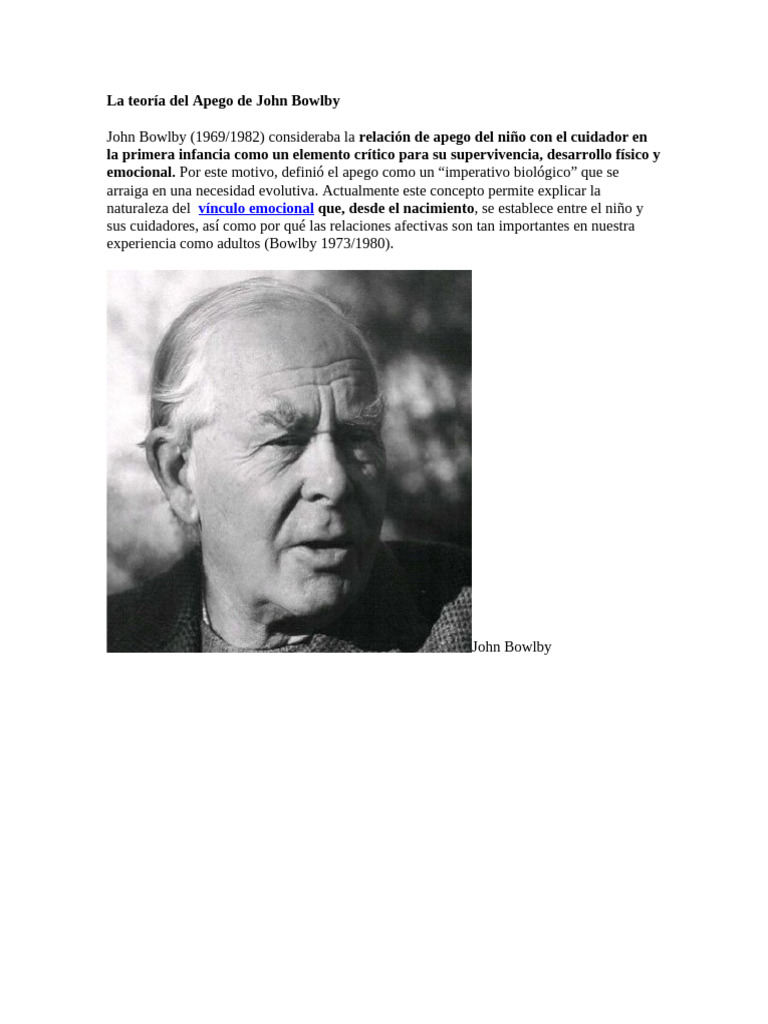 La Teoría Del Apego de John Bowlby | PDF | Teoría de apego | Comportamiento