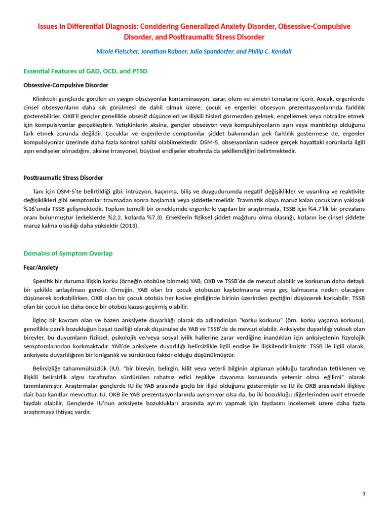 YAB, OKB, TSSB Ayırıcı Tanı | PDF