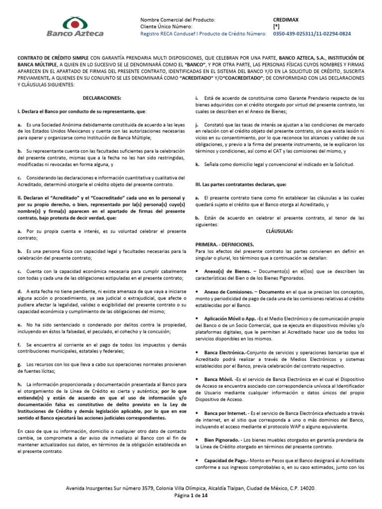 Contrato Credimax | PDF | Bancos | Tarjeta de crédito
