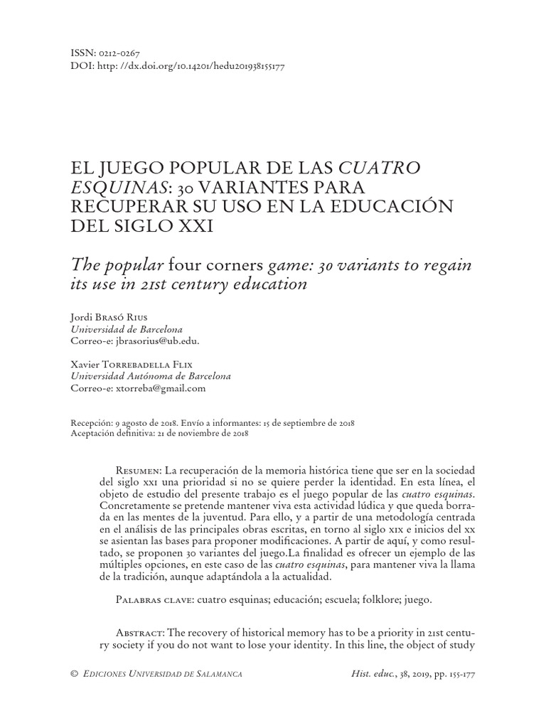 El Juego Popular de Las Cuatro Esquinas (1) | PDF