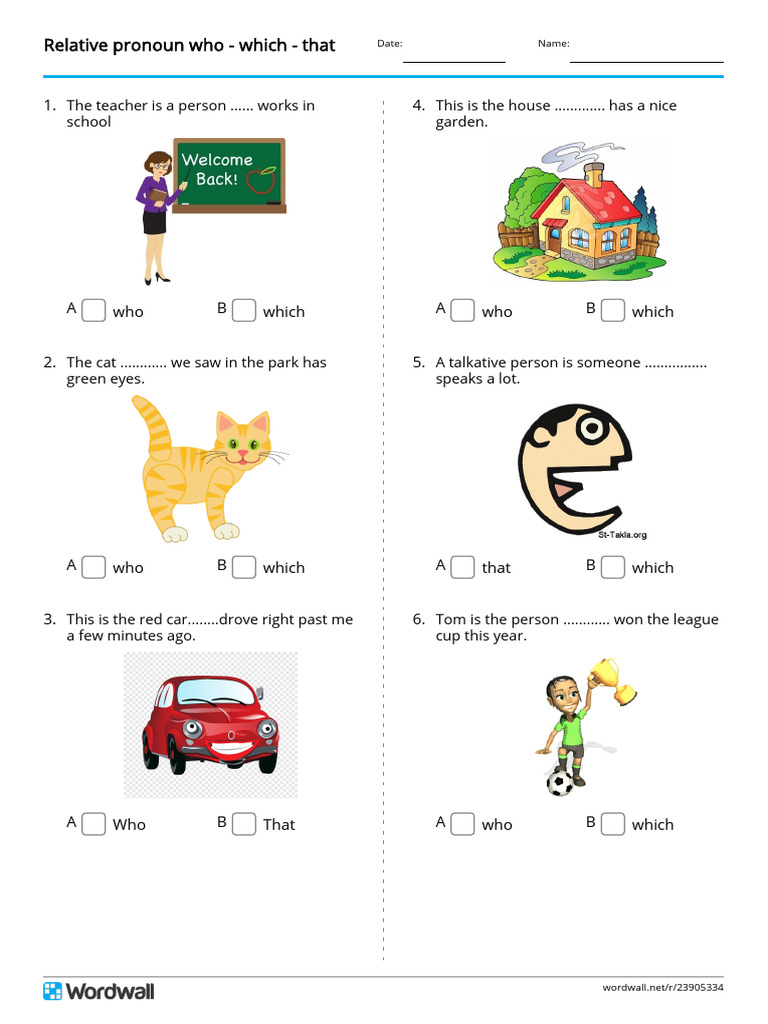 Relative Pronoun Who Which That Quiz | PDF