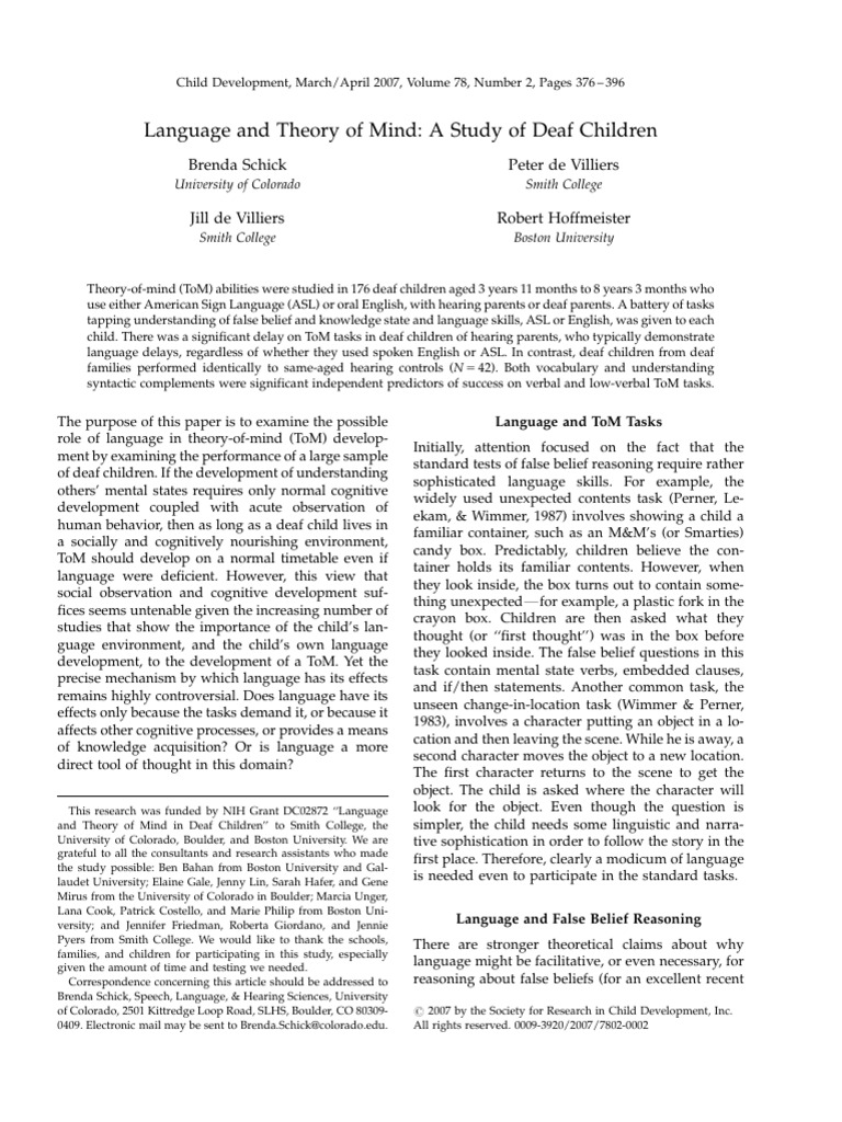 ToM Development in Deaf Children Study | PDF | Theory Of Mind ...