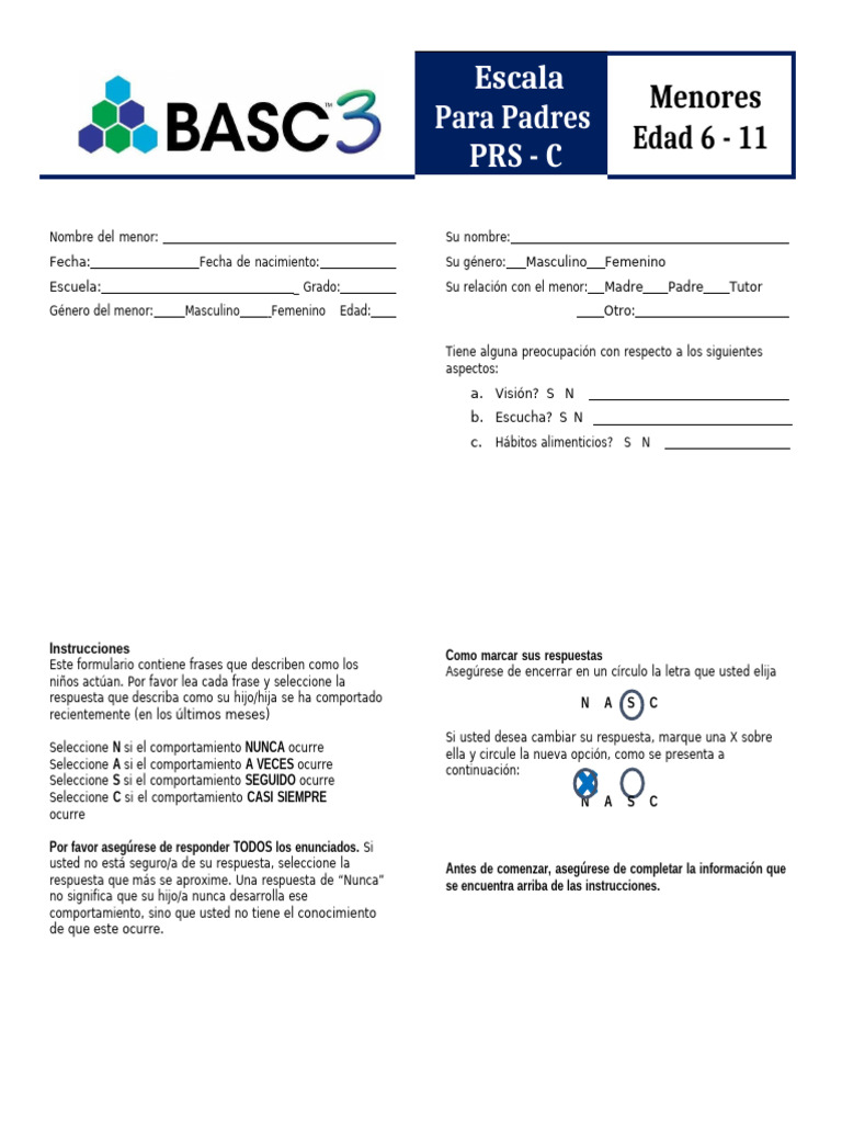 Cuestionario BASC-3 para Padres | PDF | Las emociones | Sicología