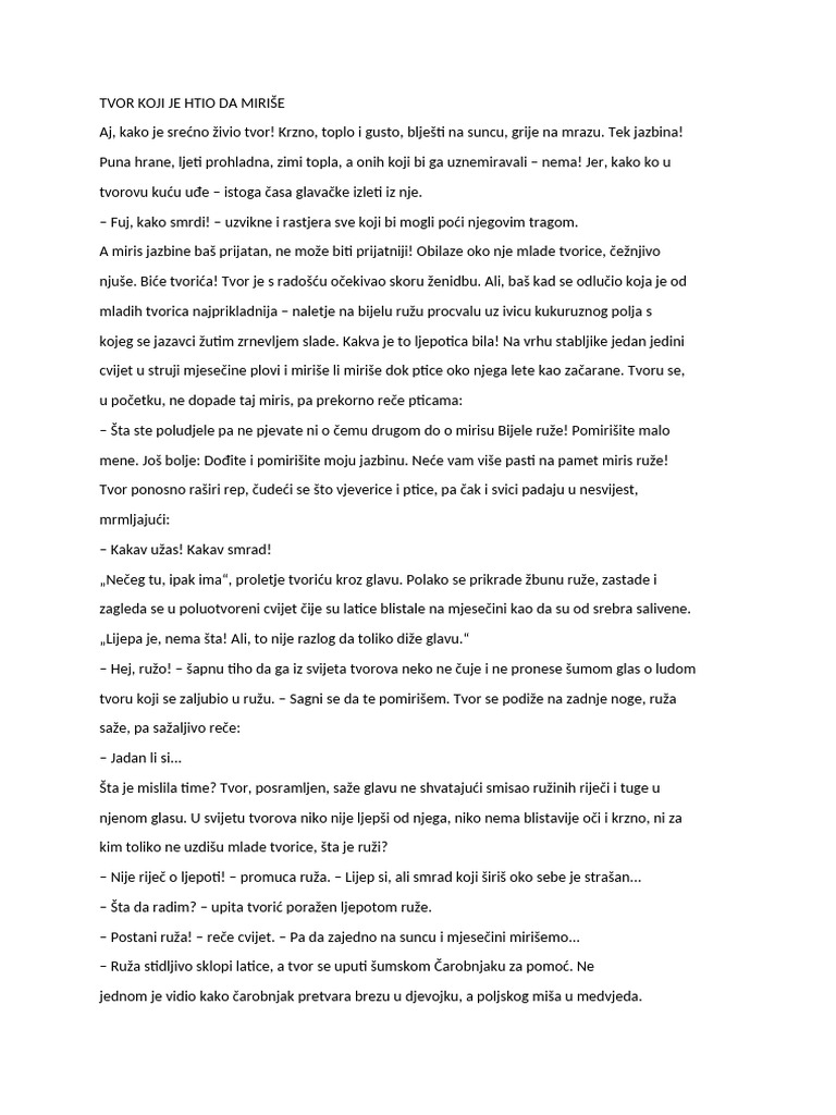 TVOR KOJI JE HTIO DA MIRIŠE - Tekst | PDF