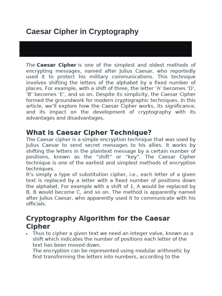 Caesar Cipher in Cryptography | PDF | Encryption | Cipher