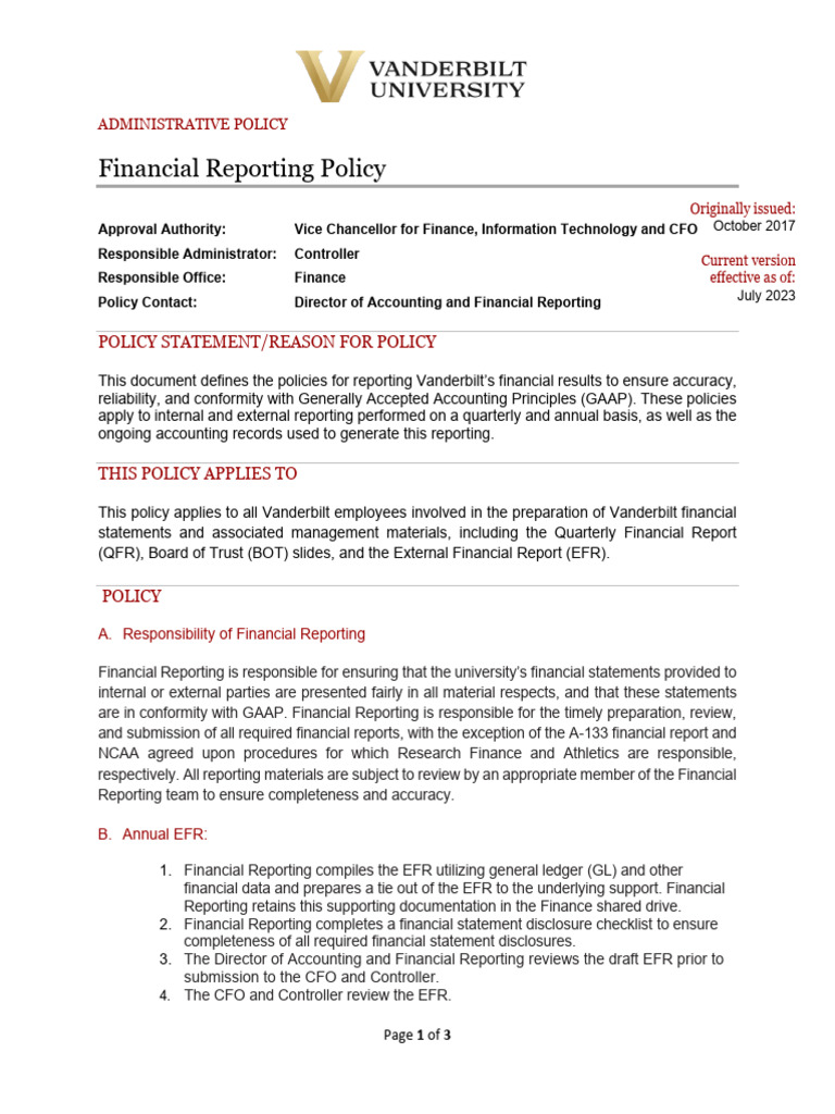 Financial Reporting Policy | PDF | Audit | Accounting