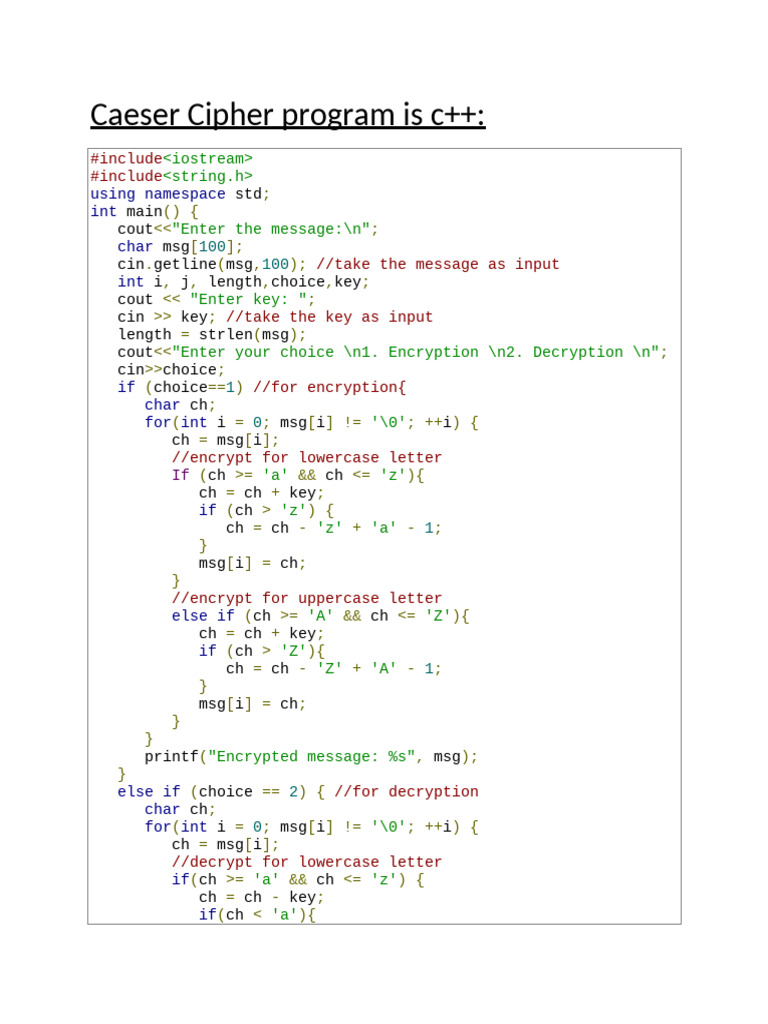 Caeser Cipher Program Is C and Java | PDF | Cipher | Encryption