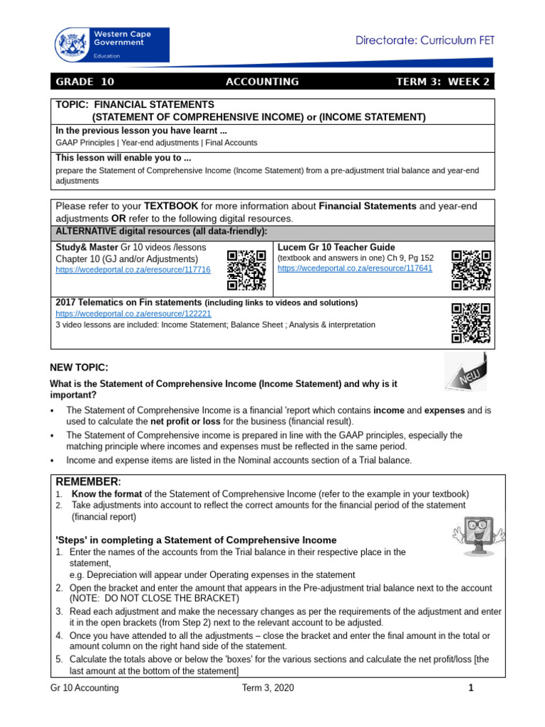 Grade 10 Income Statement Guide | PDF | Income Statement | Debits And ...