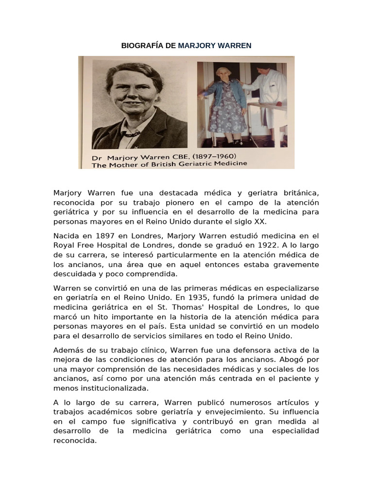 Biografía de Marjory Warren | PDF | Geriatría | Medicina