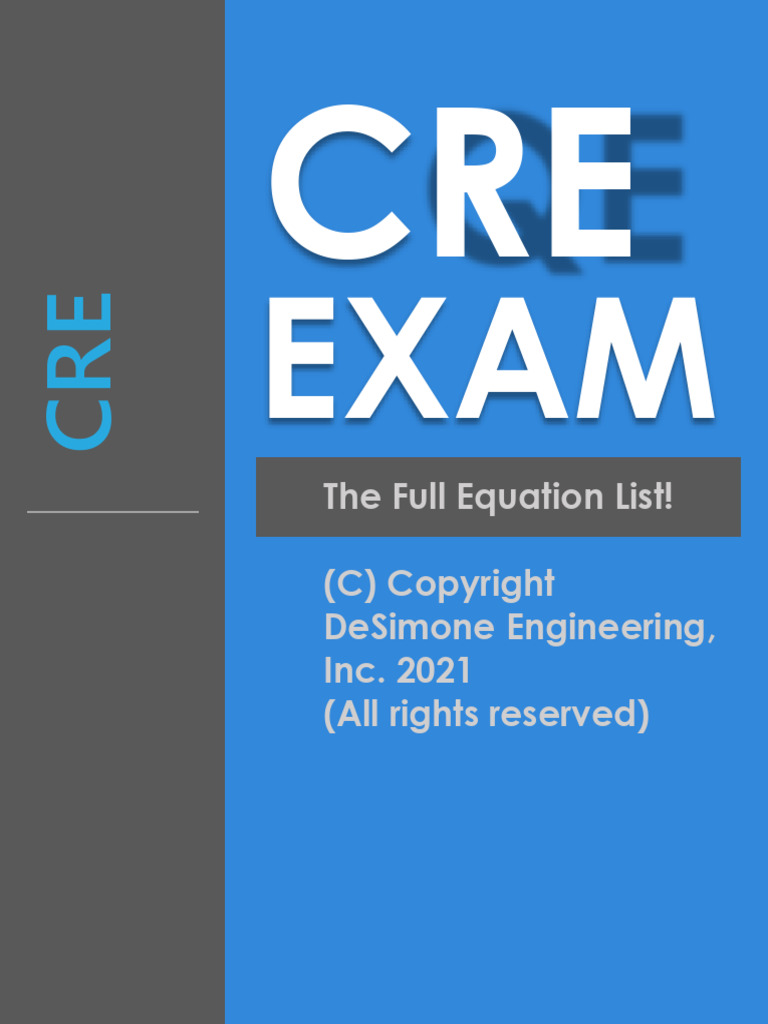 CRE Equations and Formulas Print Out | PDF | Variance | Mean