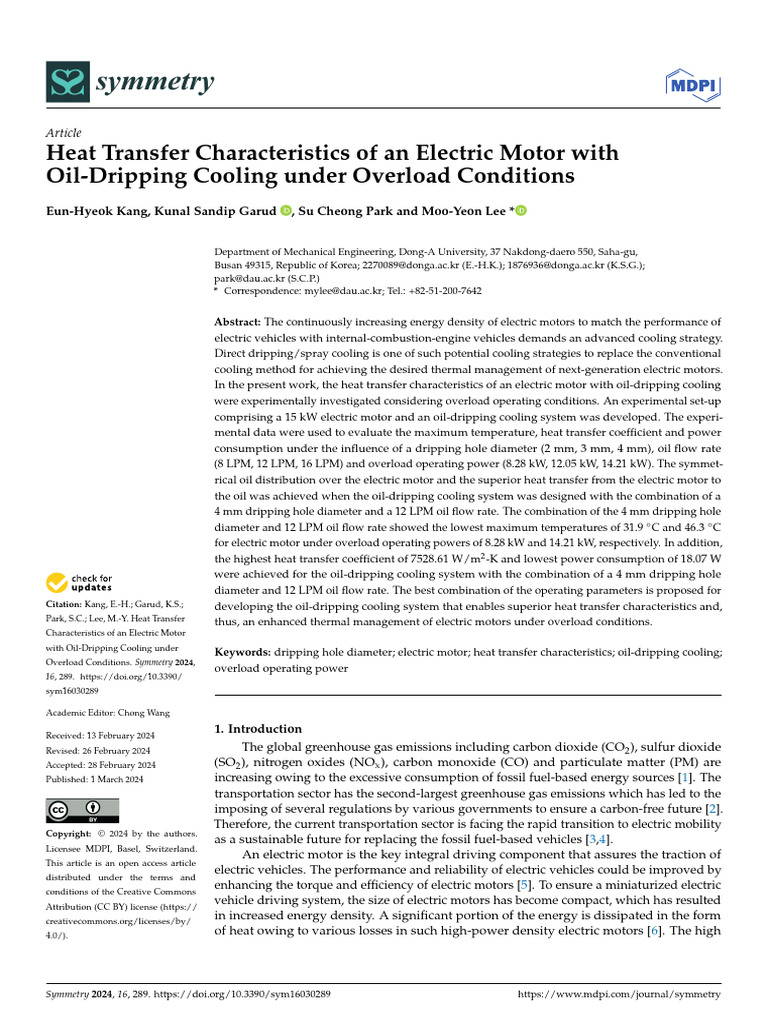 Heat Transfer Characteristics of An Electric Motor With Oil-Dripping ...