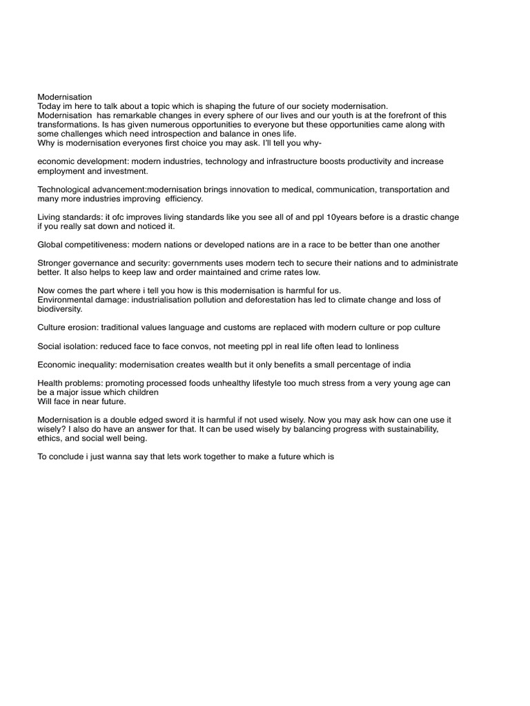 The Impact of Modernisation on Society | PDF