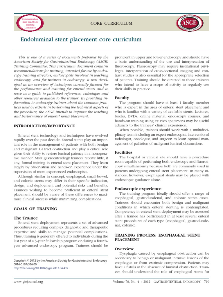 Endoluminal Stent Placement Training Guide | PDF | Stent | Gastroenterology