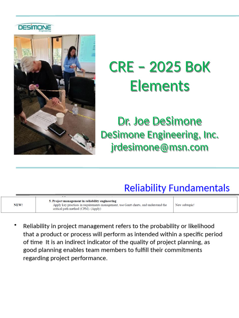 CRE 2025 BoK Elements | PDF | Reliability Engineering