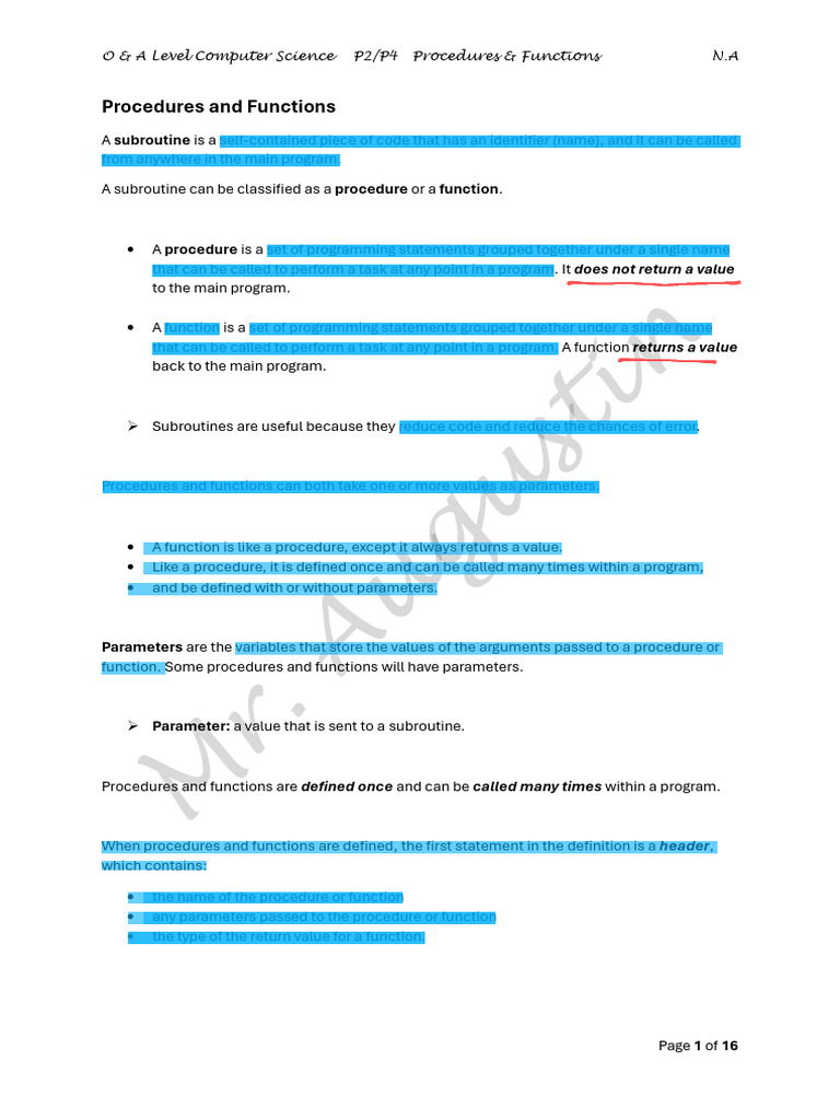 Chapter 8 Procedures - Functions | PDF | Parameter (Computer Programming) | Computer Programming