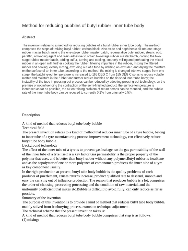 Method For Reducing Bubbles of Butyl Rubber Inner Tube Body | PDF ...