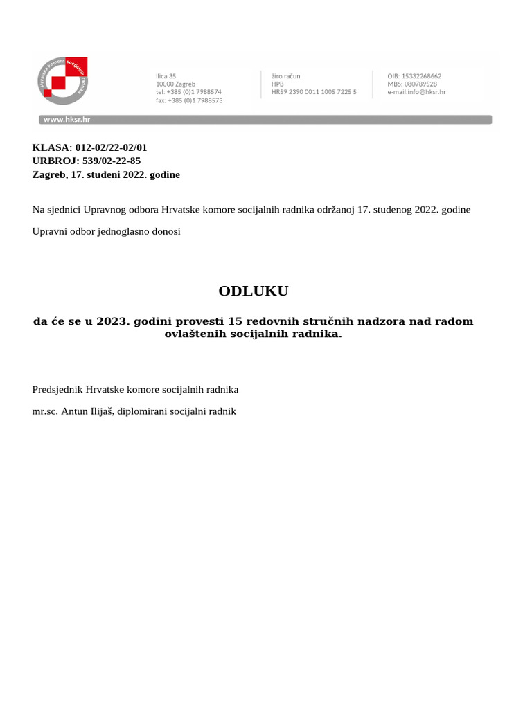 55 Odluka o Planiranom Broju Strucnih Nadzora u 2023godini | PDF