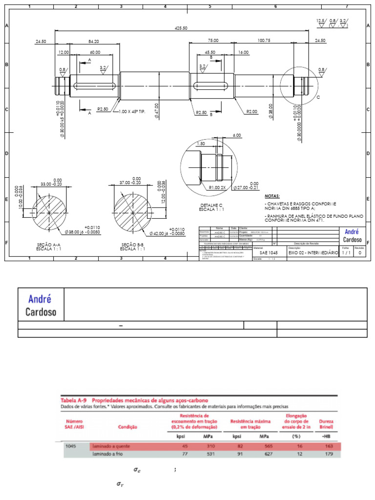 Memorial de Cálculo Dimensionamento de Eixo Critério Asme | PDF | Estresse (Mecânica) | Flexão ...