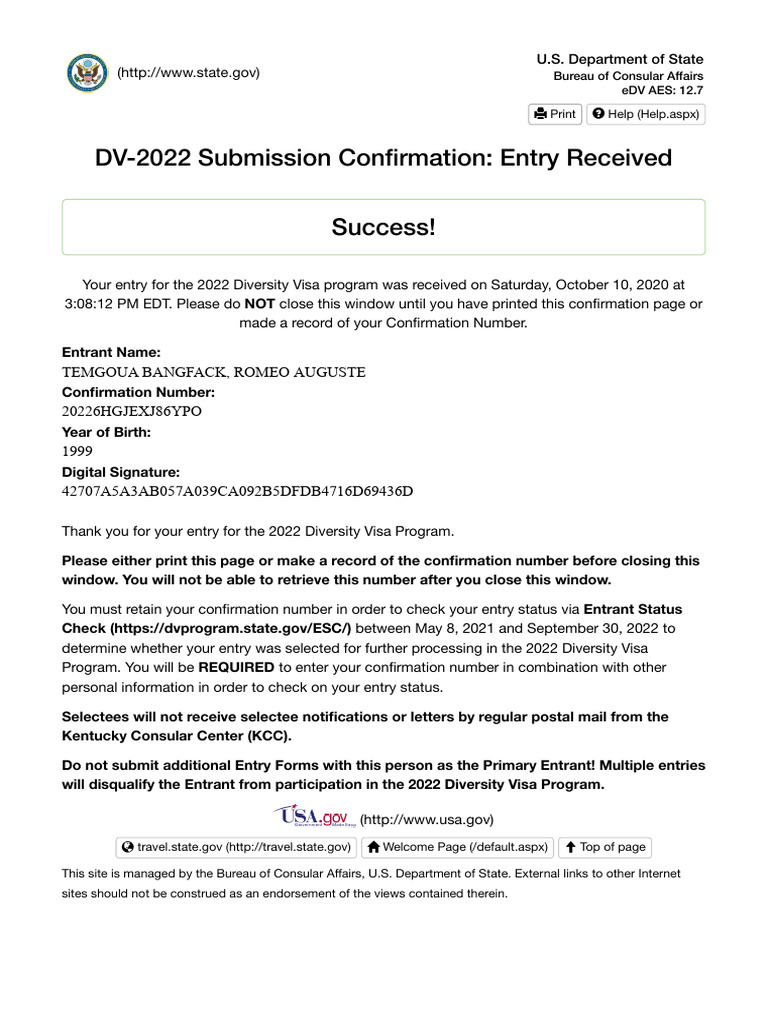 Electronic Diversity Visa Program | PDF