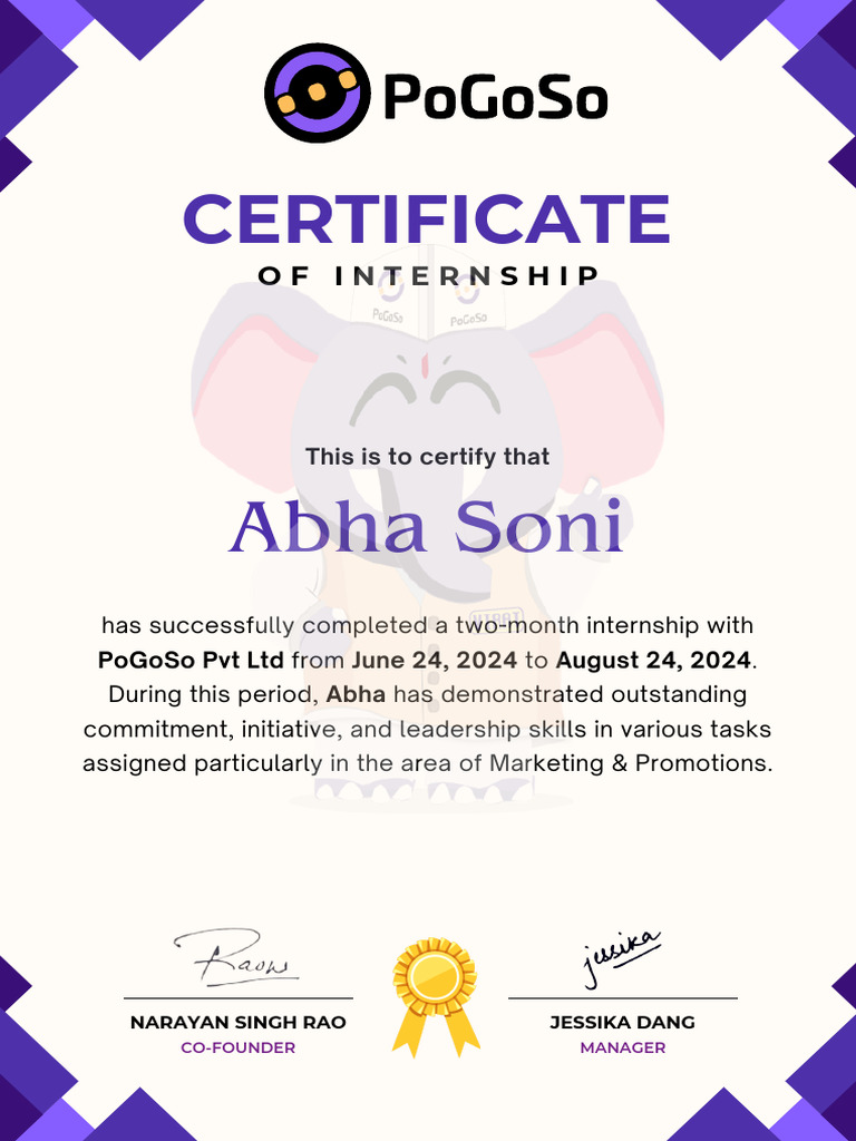 Internship Certificate for Abha Soni | PDF
