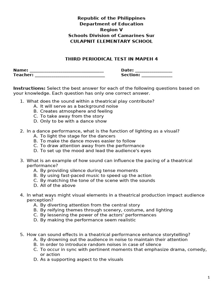 MAPEH 4 Periodical Test Guide | PDF | Foods | Healthy Diet