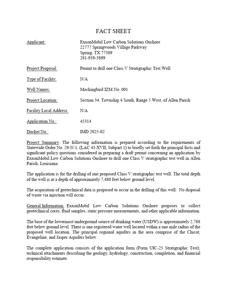 ExxonMobil Class V Well Permit Application | PDF | Surveying