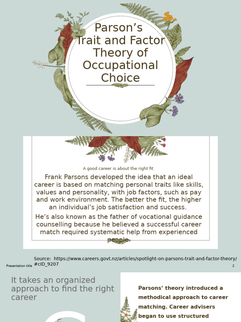 Parson's Trait and Factor Theory Explained | PDF | Psychology ...