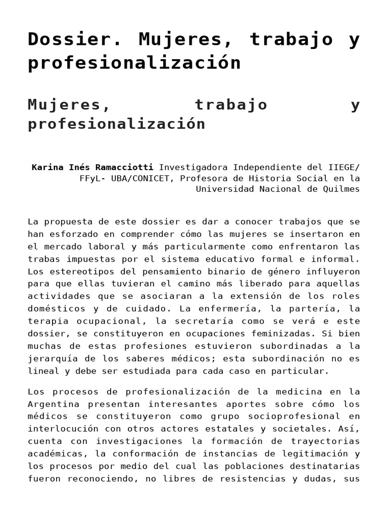 Ramacciotti, Karina - Dossier. Mujeres, trabajo y profesionalización | PDF | Enfermería