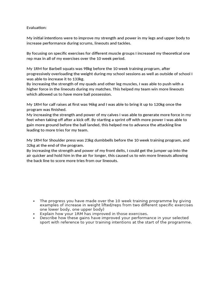 Strength Gains in Rugby Training Program | PDF