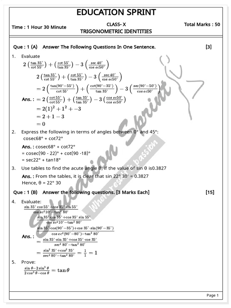TRIGONOMETRIC IDENTITIES Mock Test _solution | PDF | Trigonometric ...