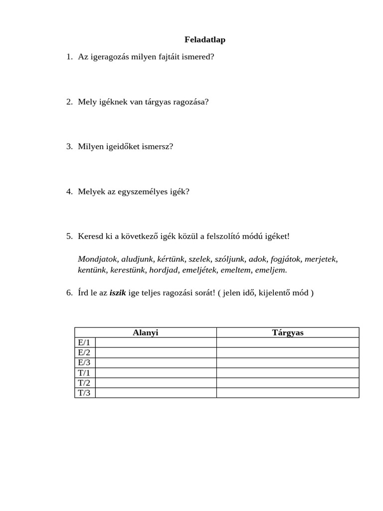 7 Oszt Dolgozat Ragozűs | PDF