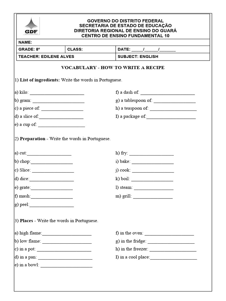 Vocabulary - How To Write A Recipe | PDF