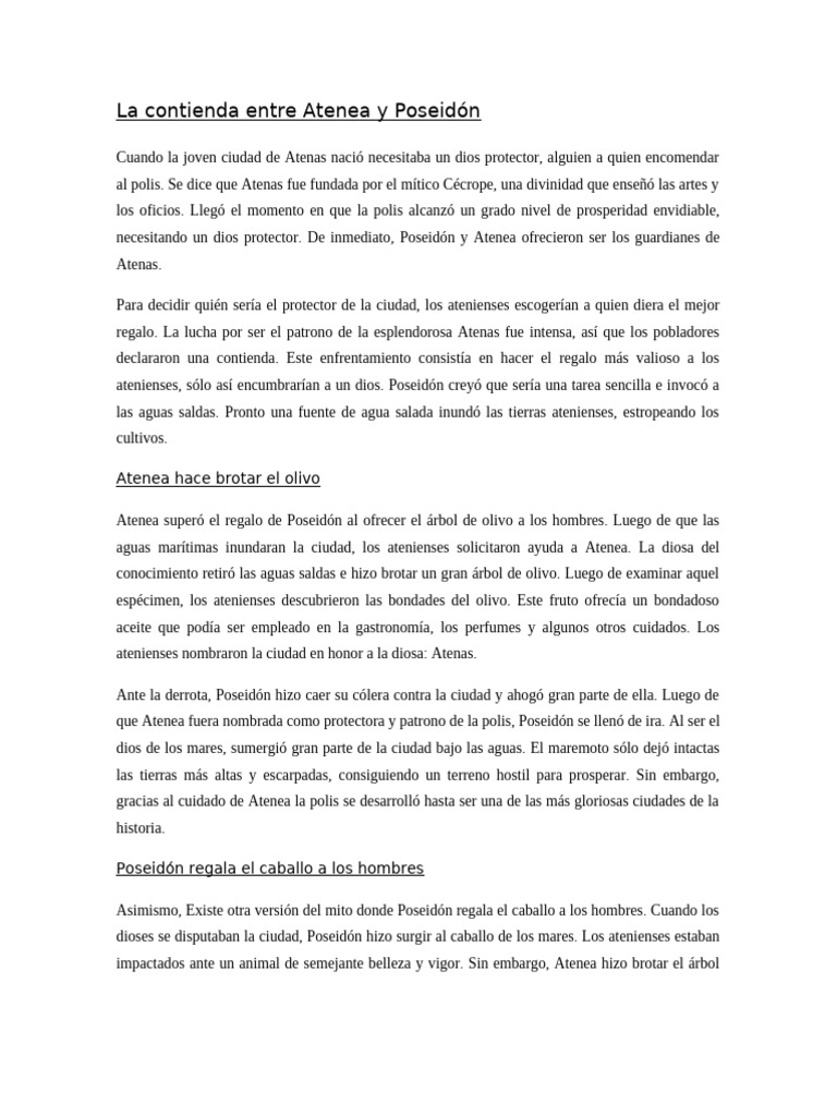 La Contienda Entre Atenea y Poseidón | PDF | Perséfone | infierno