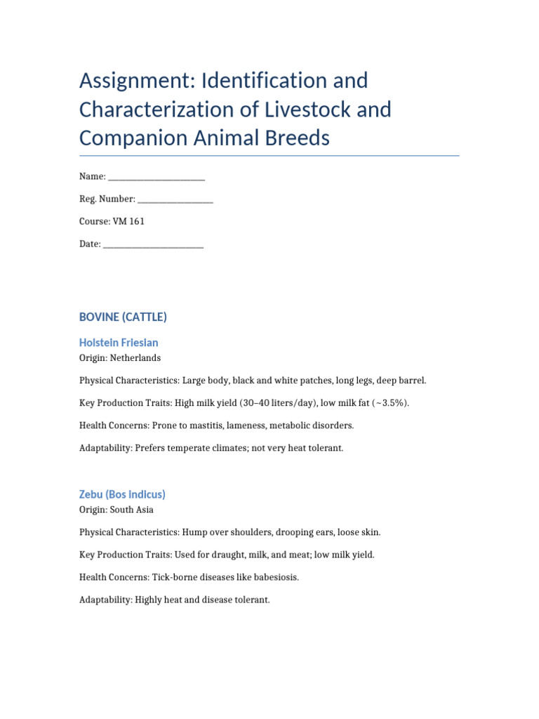 VM161 Assignment Livestock Breeds | PDF | Goat | Cattle
