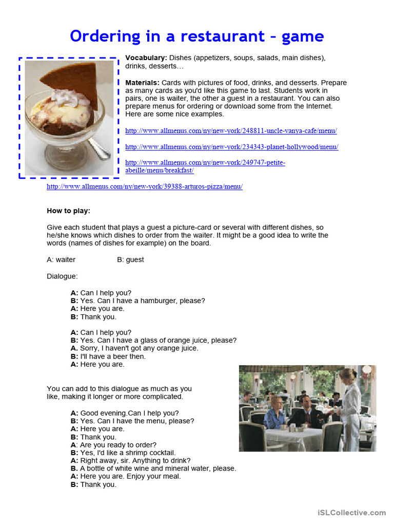 Ordering in A Restaurant | PDF | Menu | Cuisine