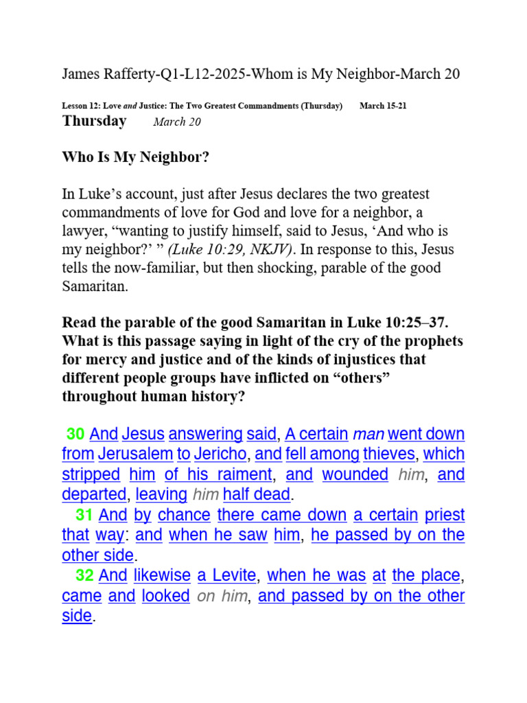 James-Rafferty-2025-Q1-L12-Who-is-My-Neighbor | PDF | Jesus | Abrahamic ...